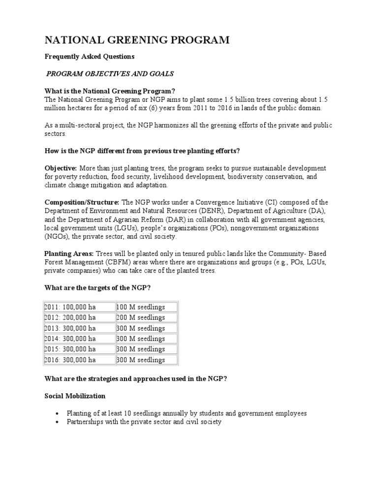 National Greening Program | PDF | Trees | Non Governmental Organization