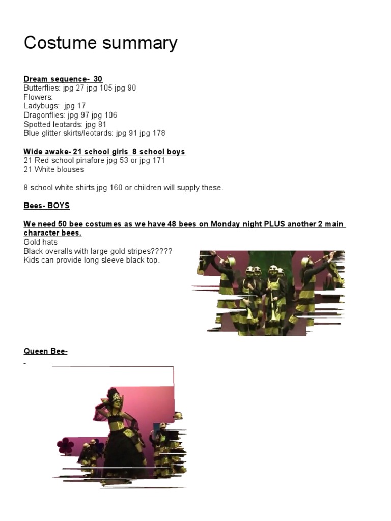 Costume Summary: Dream Sequence-30 | PDF