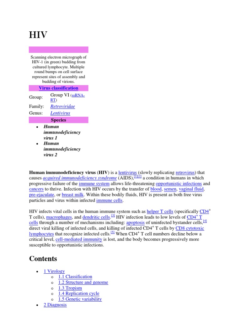 Virus Classification: Retroviridae Lentivirus | PDF | Hiv | Reverse ...