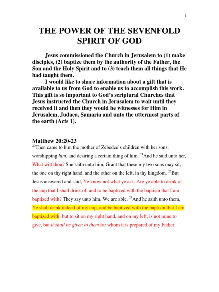 The Sevenfold Spirit of God | Baptism | Acts Of The Apostles