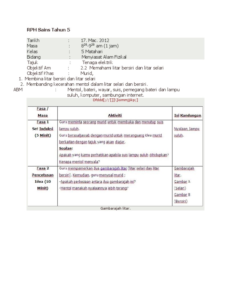 RPH Sains Tahun 5 | PDF