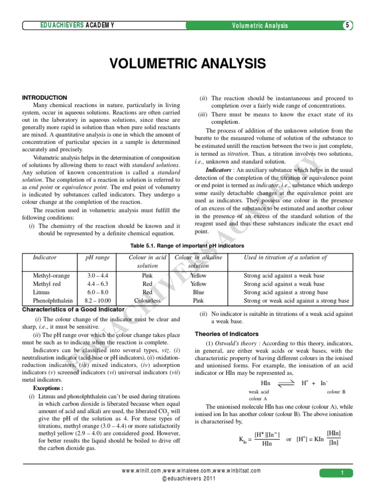 Volumetric Analysis | PDF | Titration | Chemistry
