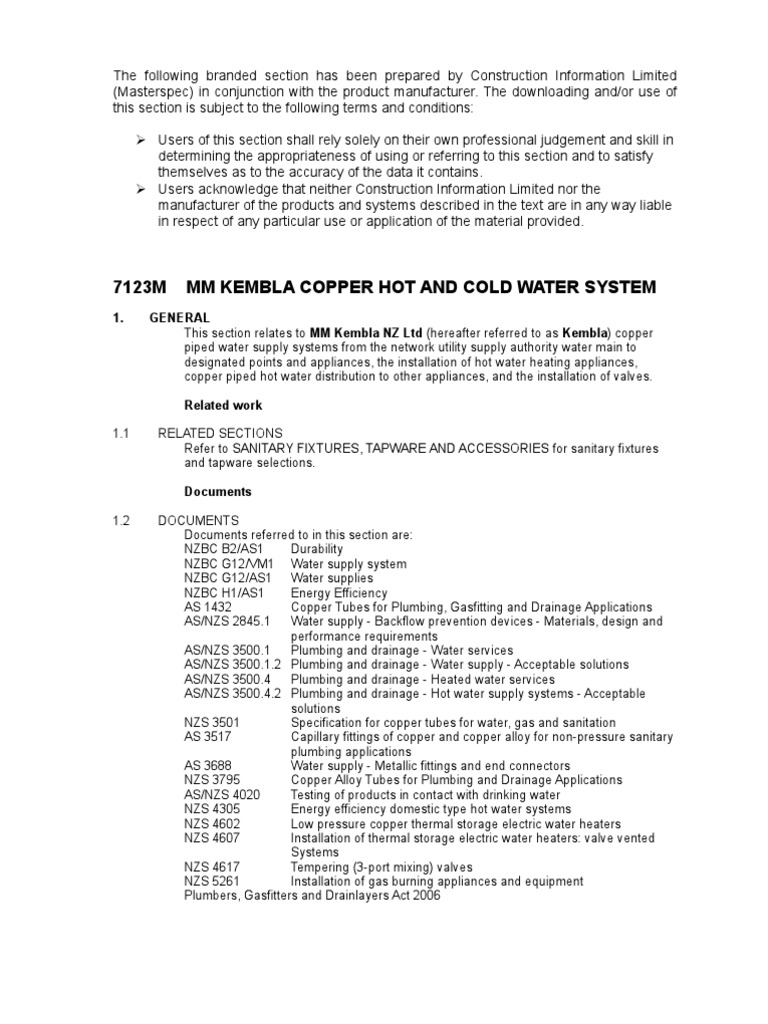 Masterspec Copper Specification | Download Free PDF | Water Heating ...