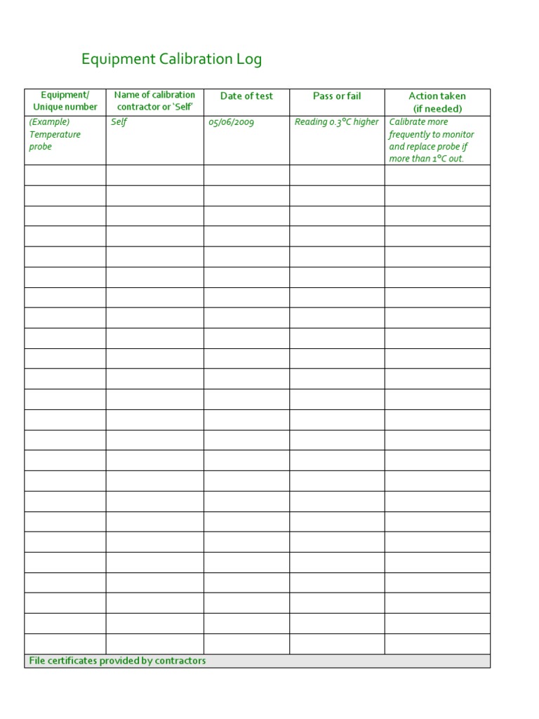 Equipment Calibration Log | PDF