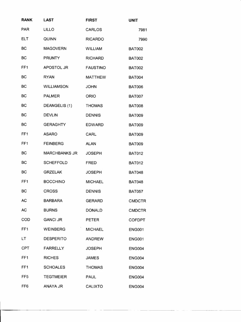 NY B4 List of FDNY - Lost PA FDR - List of FDNY Personnel 381 | PDF ...