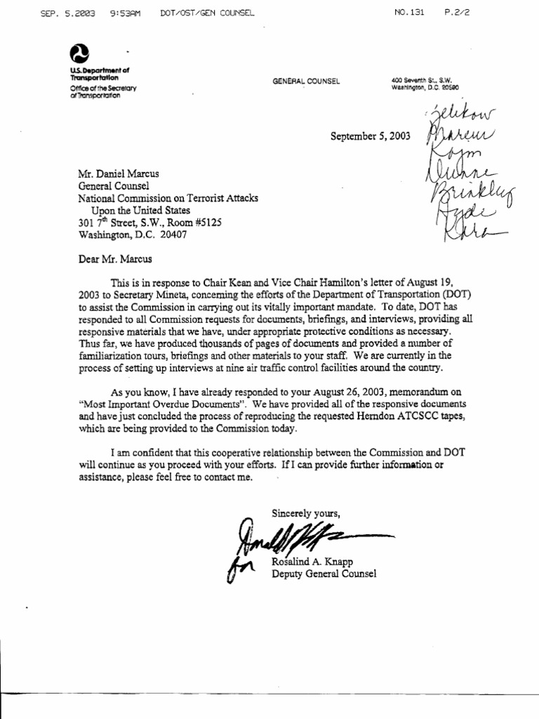SD B5 Dept of Transportation FDR - 8-19-03 Letter To FAA and 9-5-03 FAA ...