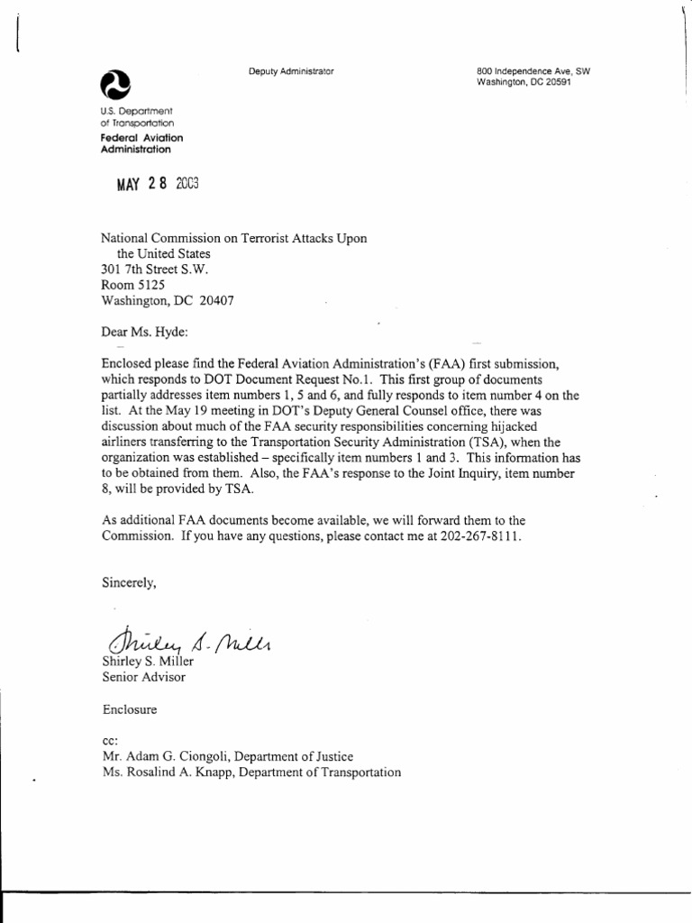 SD B5 Dept of Transportation FDR - DOT Letter Re FAA Doc Request 1 ...