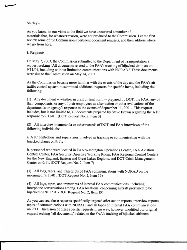 SD B5 Dept of Transportation FDR - Memo To FAA Re Docs Requested and ...