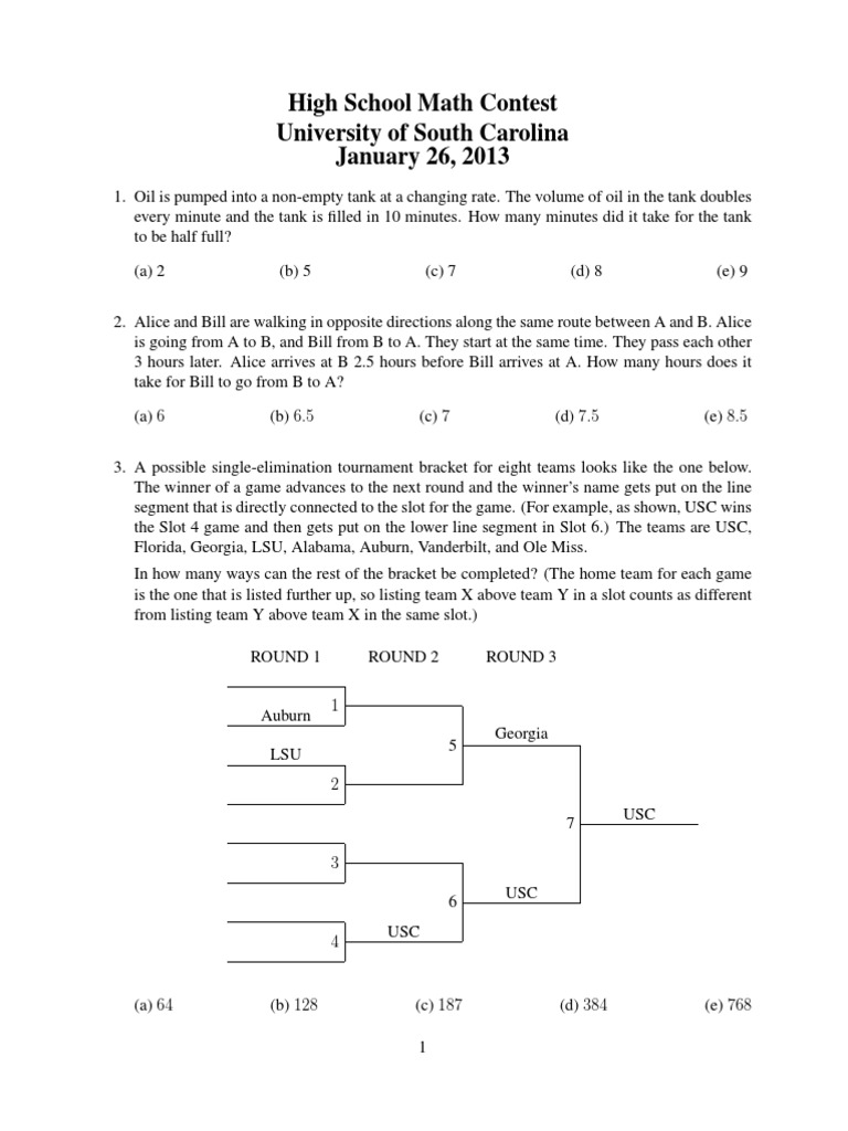 High School Math Contest University of South Carolina 2013 | PDF ...