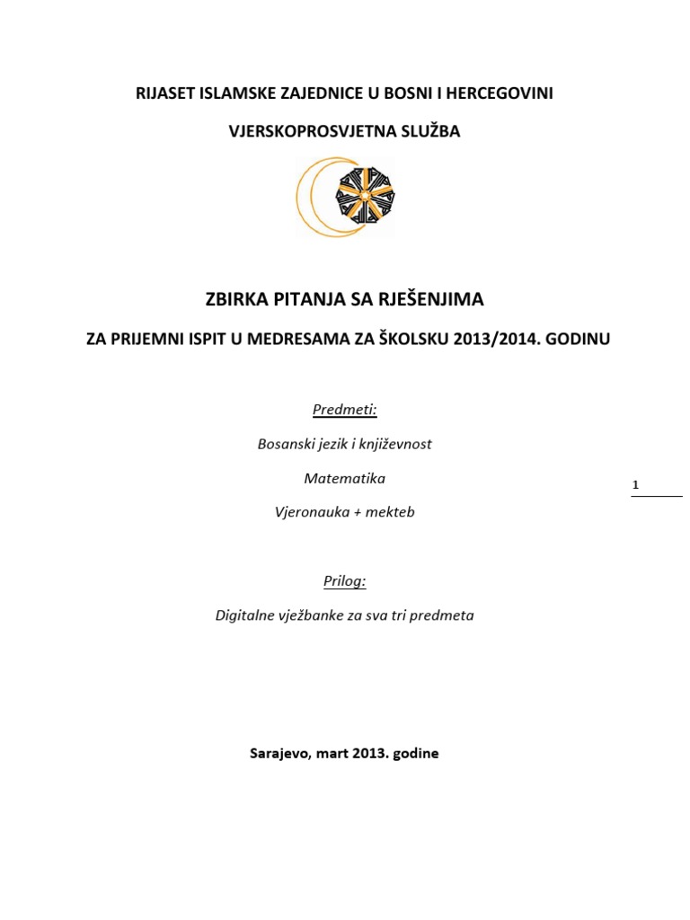 Zbirka Pitanja Za Prijemni U Medrese 2013 | PDF
