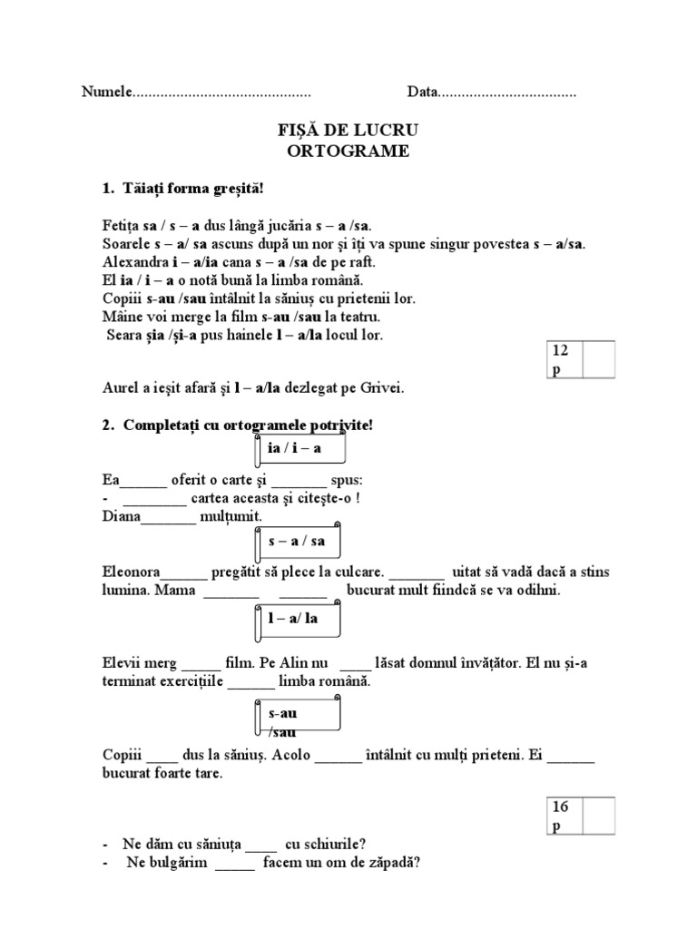 Fisa de Lucru Ortograme | PDF