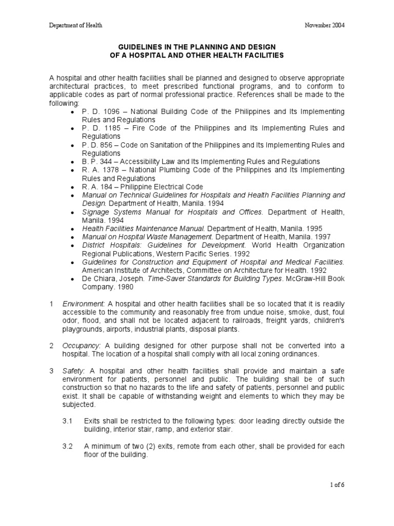 DOH Planning & Design Guidelines | PDF | Hospital | Drinking Water