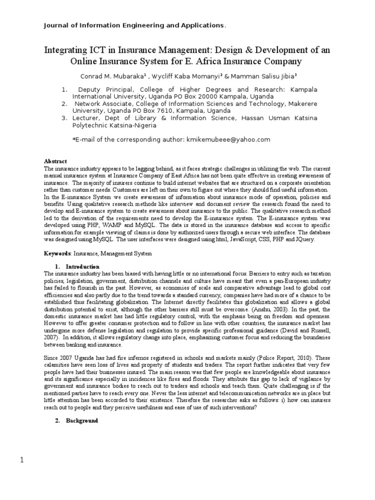 Design and Implementation of An Online Insurance Management System For ...