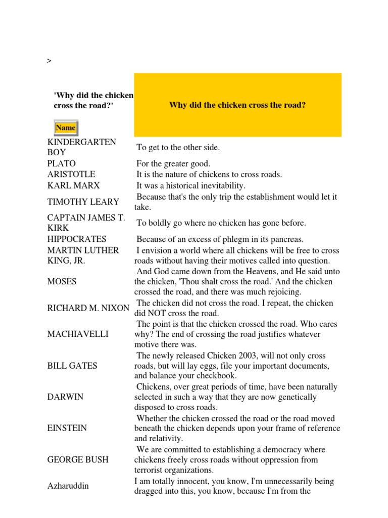 Why Did The Chicken Cross The Road | PDF | Social Science | Travel