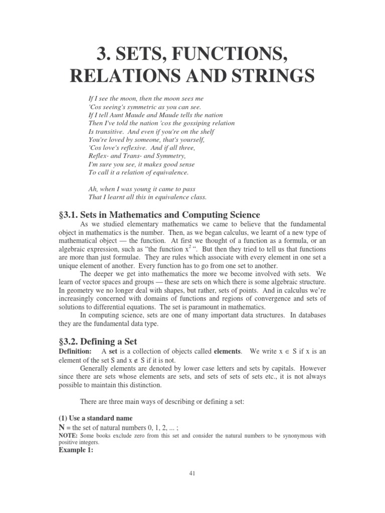 Sets, Functions, Relations and Strings | PDF | Set (Mathematics) | Integer