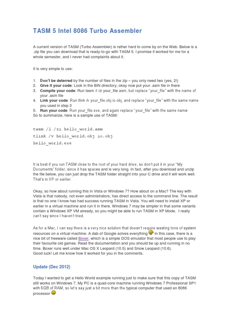 TASM 5 Turbo Assembler Setup Guide | PDF | Windows 7 | Mac Os X Snow Leopard