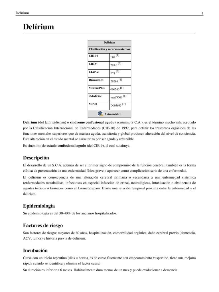 Delirium | PDF | Medicina | Psiquiatría