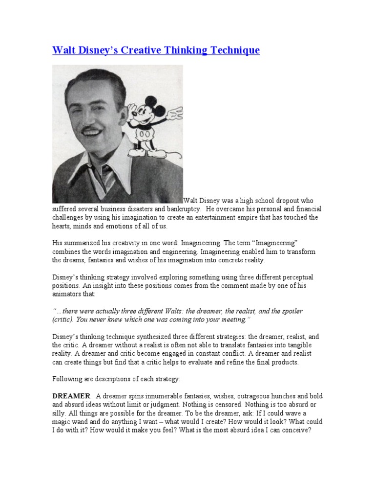 Walt Disney's Creative Thinking Technique | Download Free PDF ...