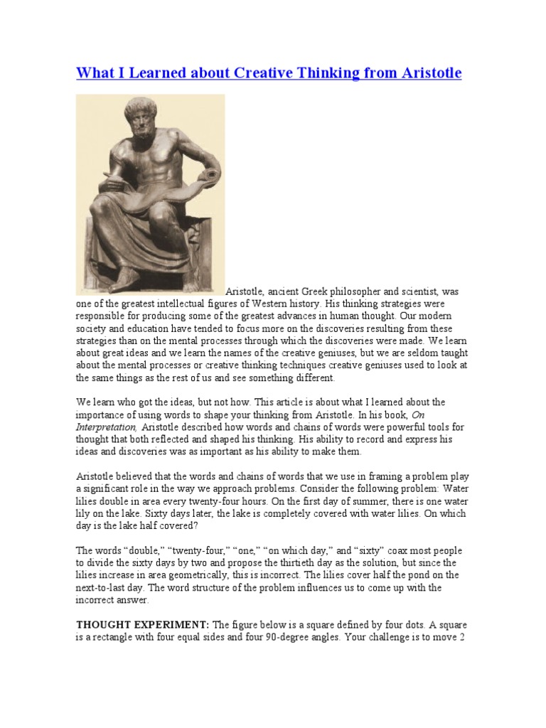 Creative Thinking Lessons from Aristotle | PDF | Thought | Creativity