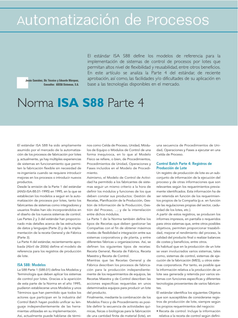 Articulo Norma Isa s88 Parte 4 | PDF | Información | Automatización
