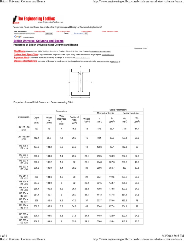 British Universal Columns and Beams | PDF | Beam (Structure) | Civil ...