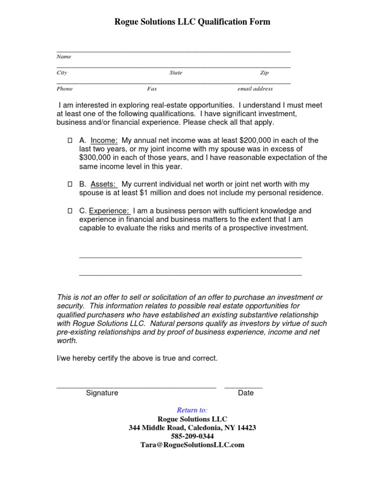 Investor Qualification Form | PDF | Career & Growth