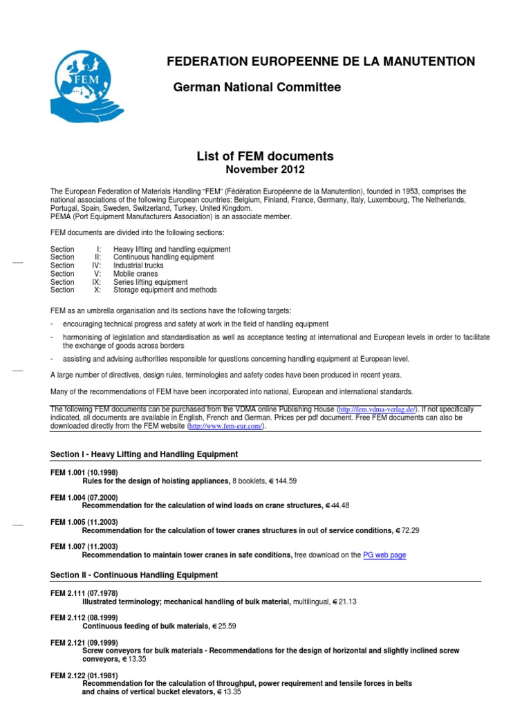 List Of Fem Documents On Materials Handling Equipment Pdf Crane