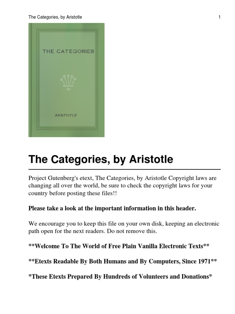 An Introduction to Aristotle's Treatise "The Categories | PDF ...