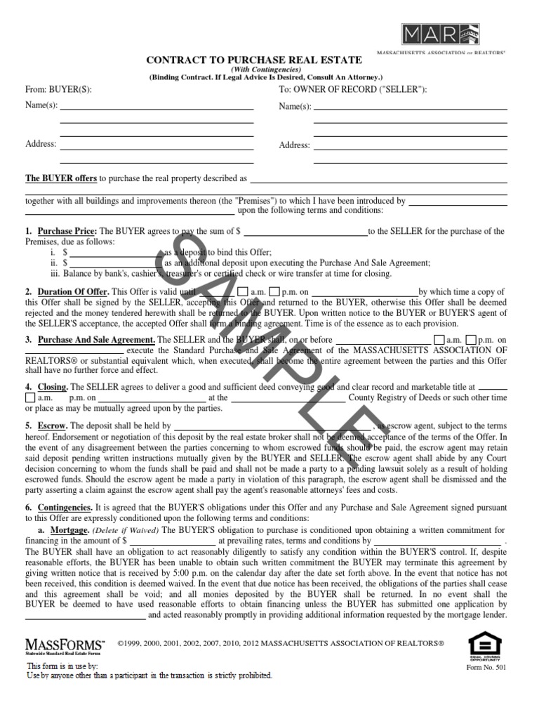 501 - Contract To Purchase Real Estate (C) 2012 - ID-WATERMARK | PDF ...