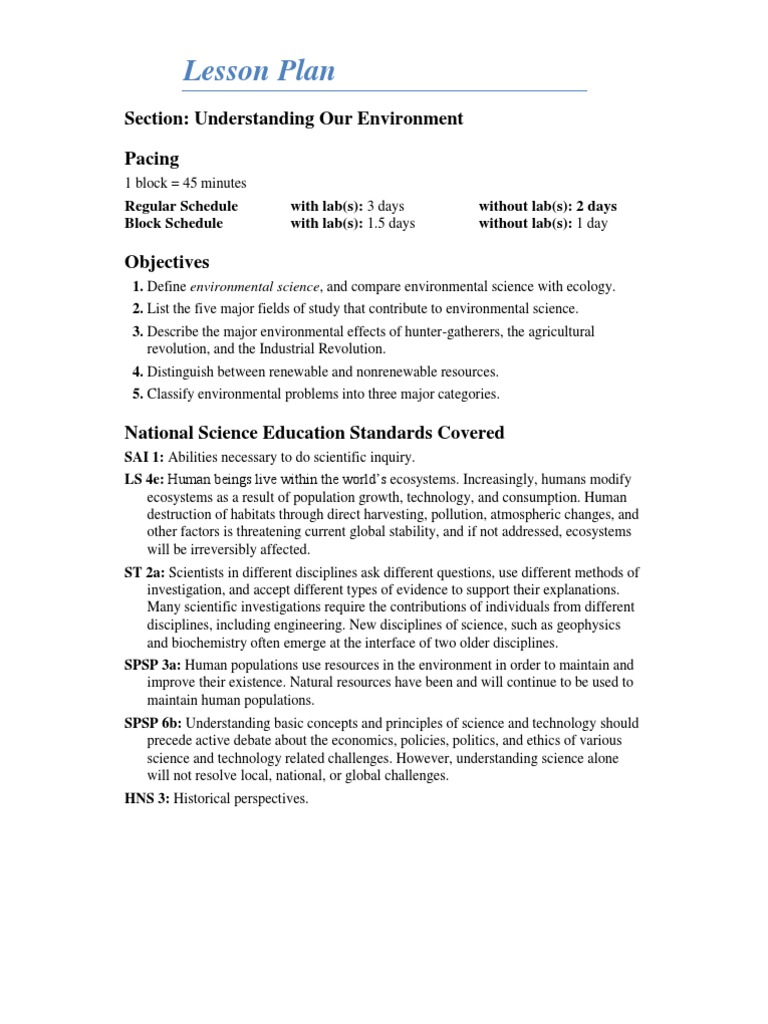 Lesson Plan: Understanding Our Environment | PDF | Natural Environment ...