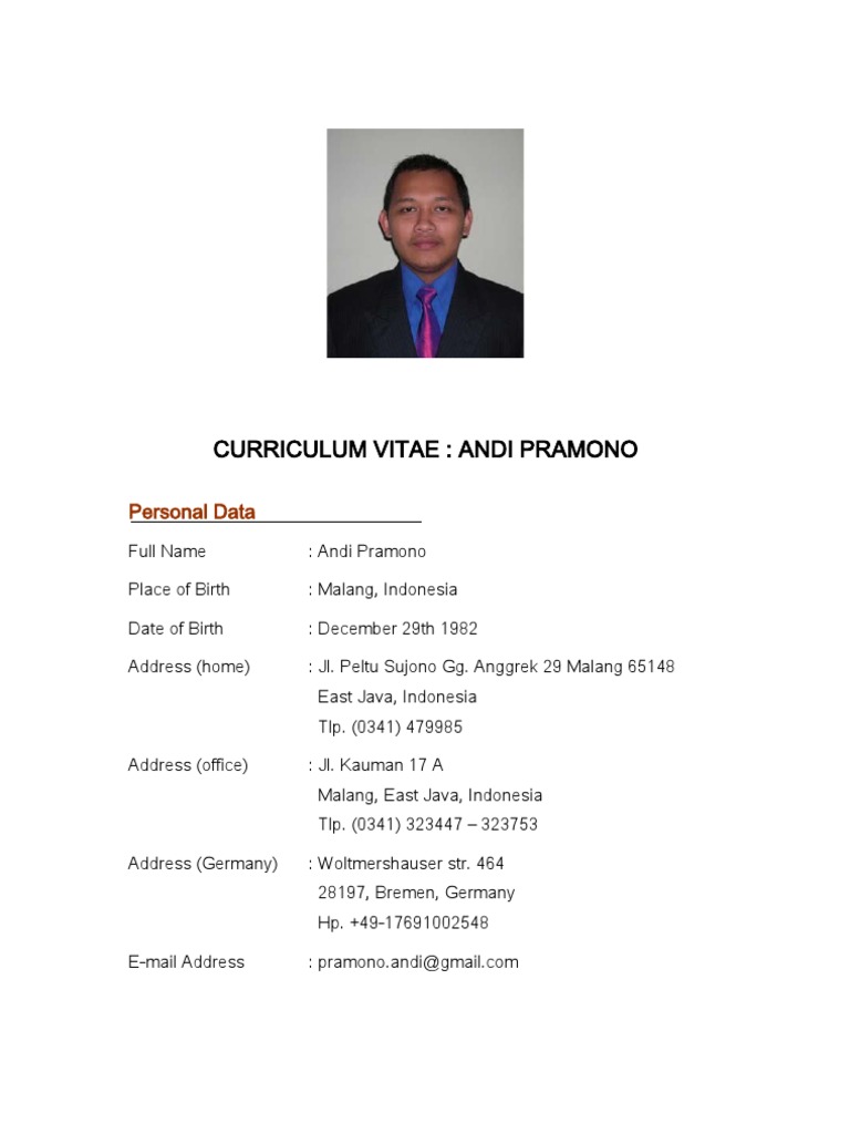 Curriculum Vitae: Andi Pramono: Personal Data | PDF