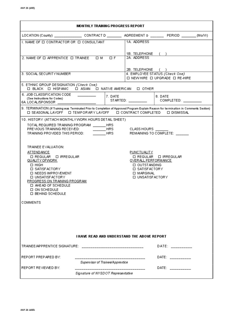 Training Progress Report | Apprenticeship | General Contractor