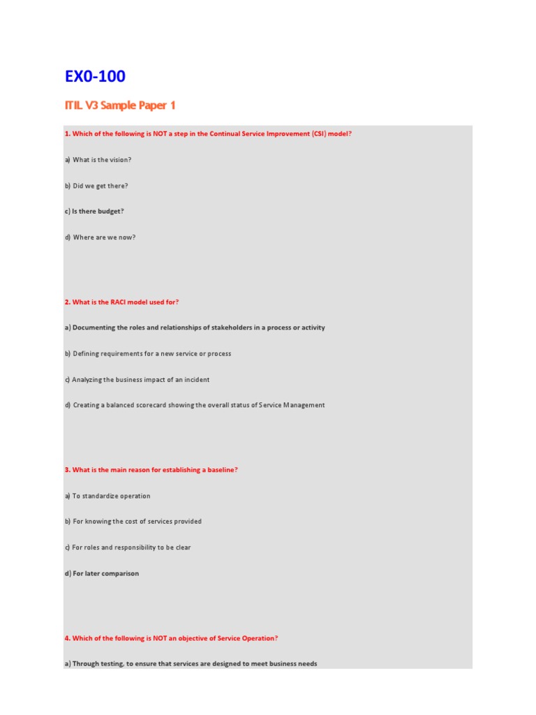 ITIL V3 Sample Paper 1 | PDF | Itil | Business Process