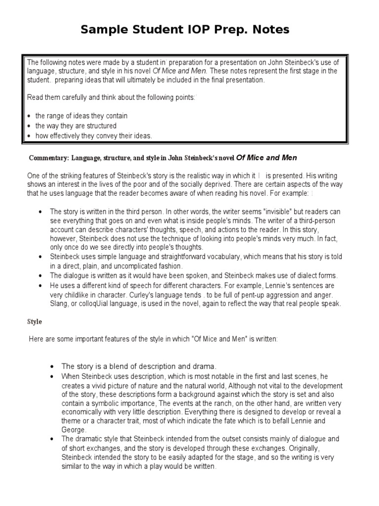 Sample Student IOP Prep. Notes | John Steinbeck | Narration