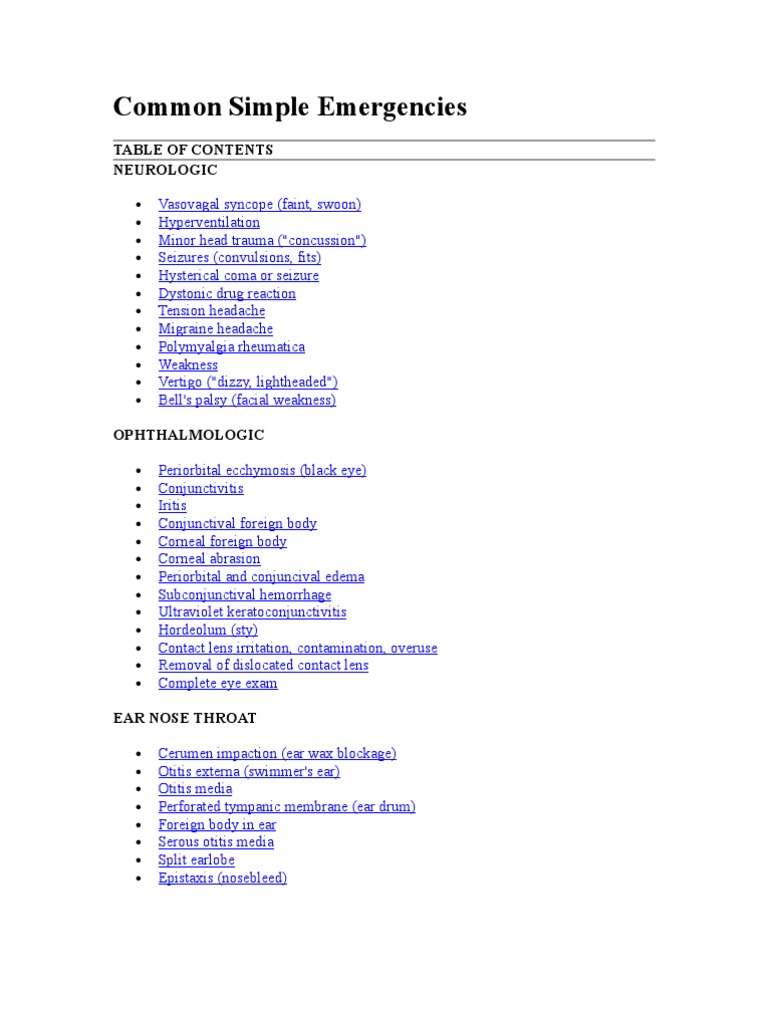 Common Simple Emergencies Guide | PDF | Vertigo | Headache