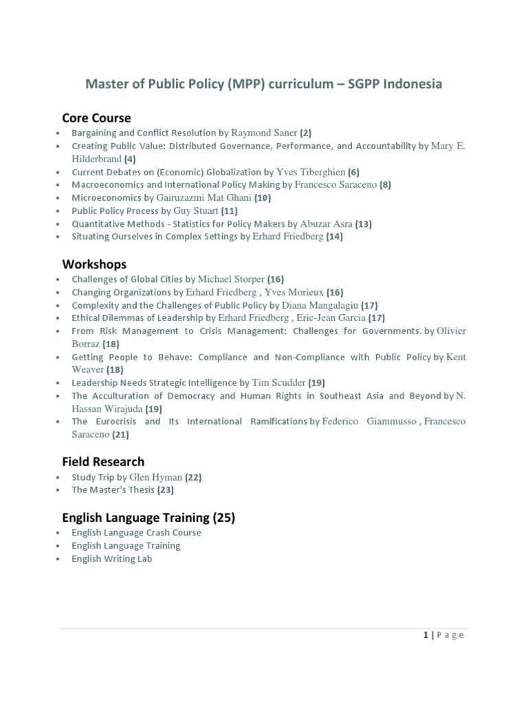 MPP Curriculum-SGPP Indonesia | PDF | Thesis | Policy