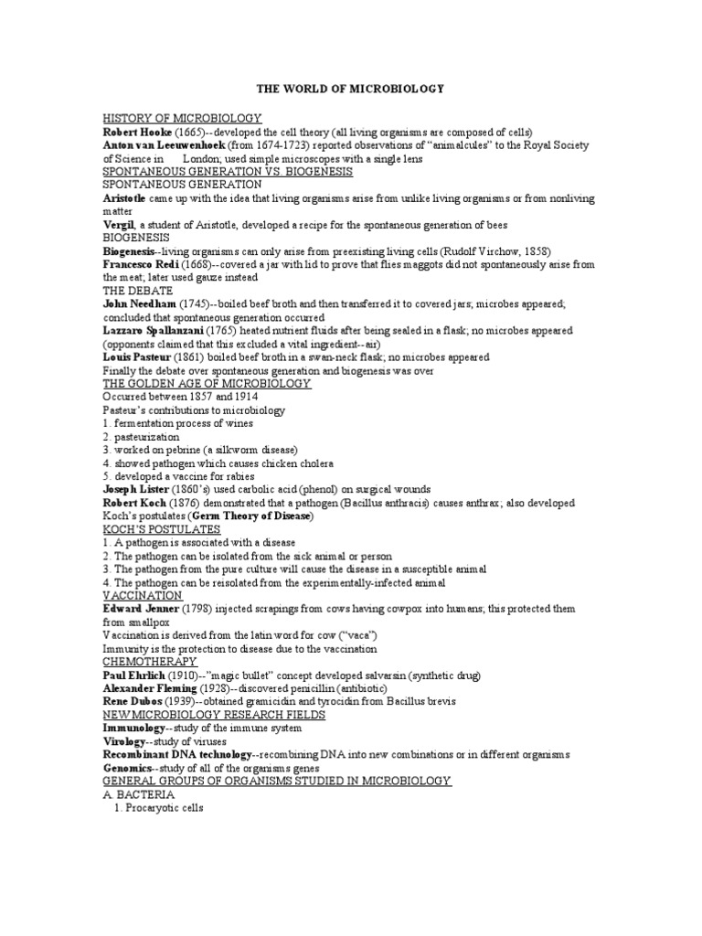Biol 260 Chapter 1 Lecture Notes Pdf Microbiology Microorganism