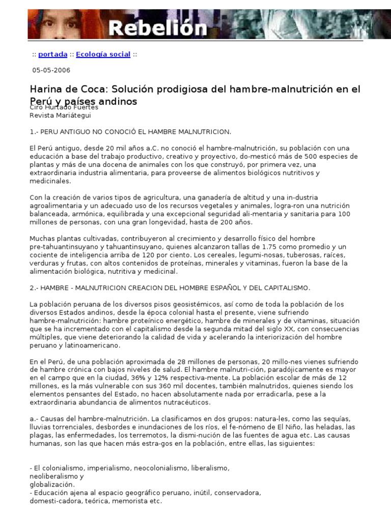 Harina Coca PDF | PDF | Alimentos | Nutrición