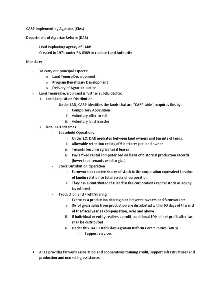 CARP Implementing Agencies Overview | PDF | Leasehold Estate | Stocks