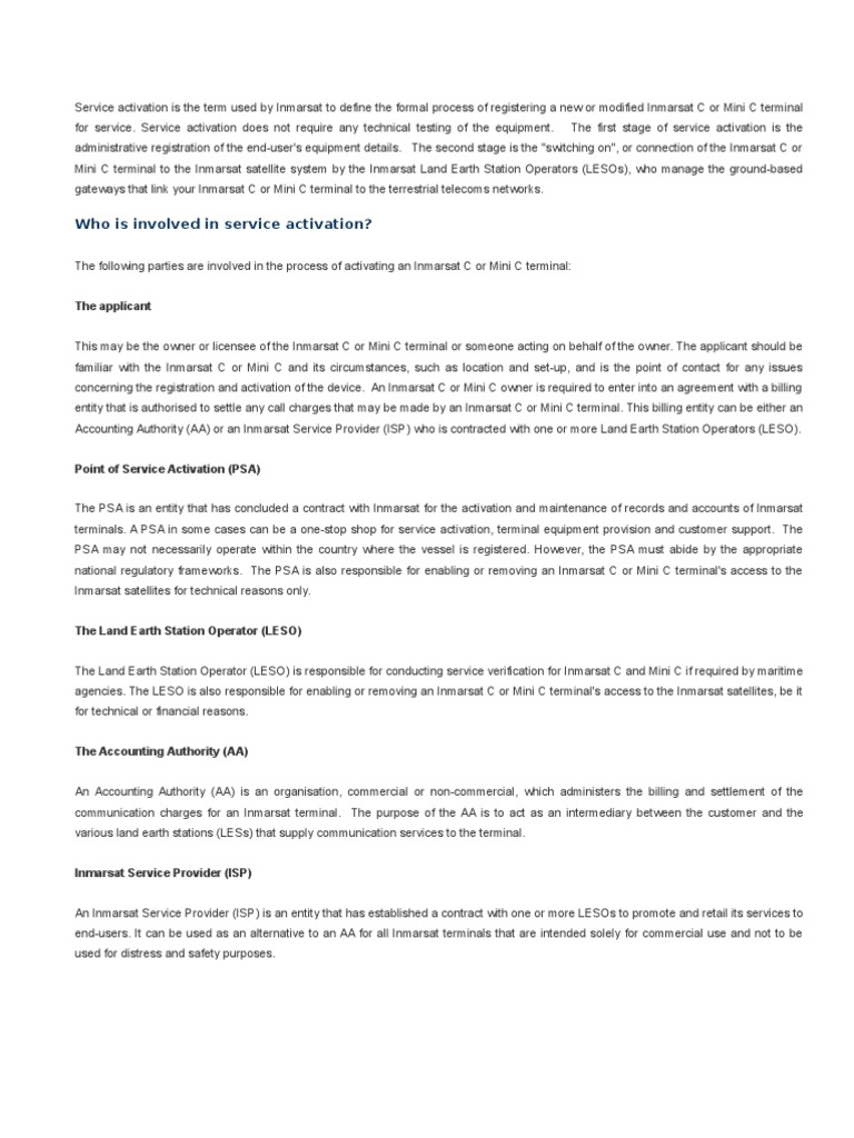 Inmarsat C & Mini C Service Activation Guide | PDF | Telecommunications ...