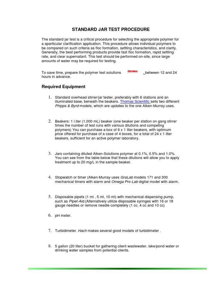 Preparing Polymers For The Jar Test | PDF | Alkalinity | Chemical ...