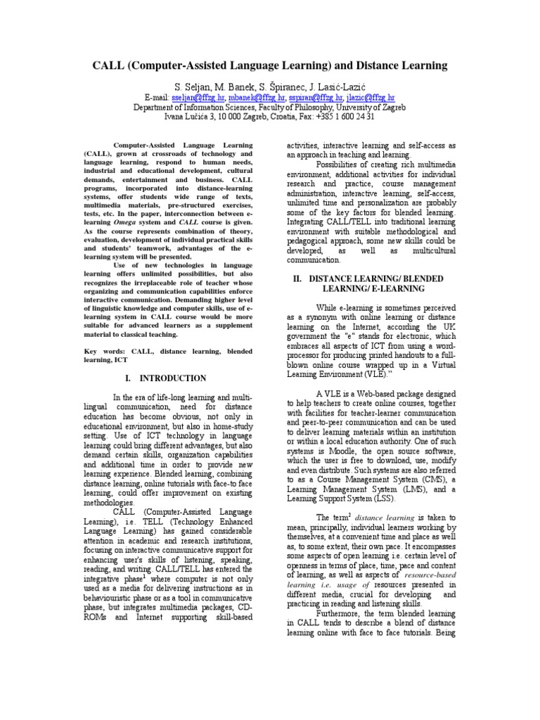 CALL (Computer-Assisted Language Learning) and Distance Learning ...