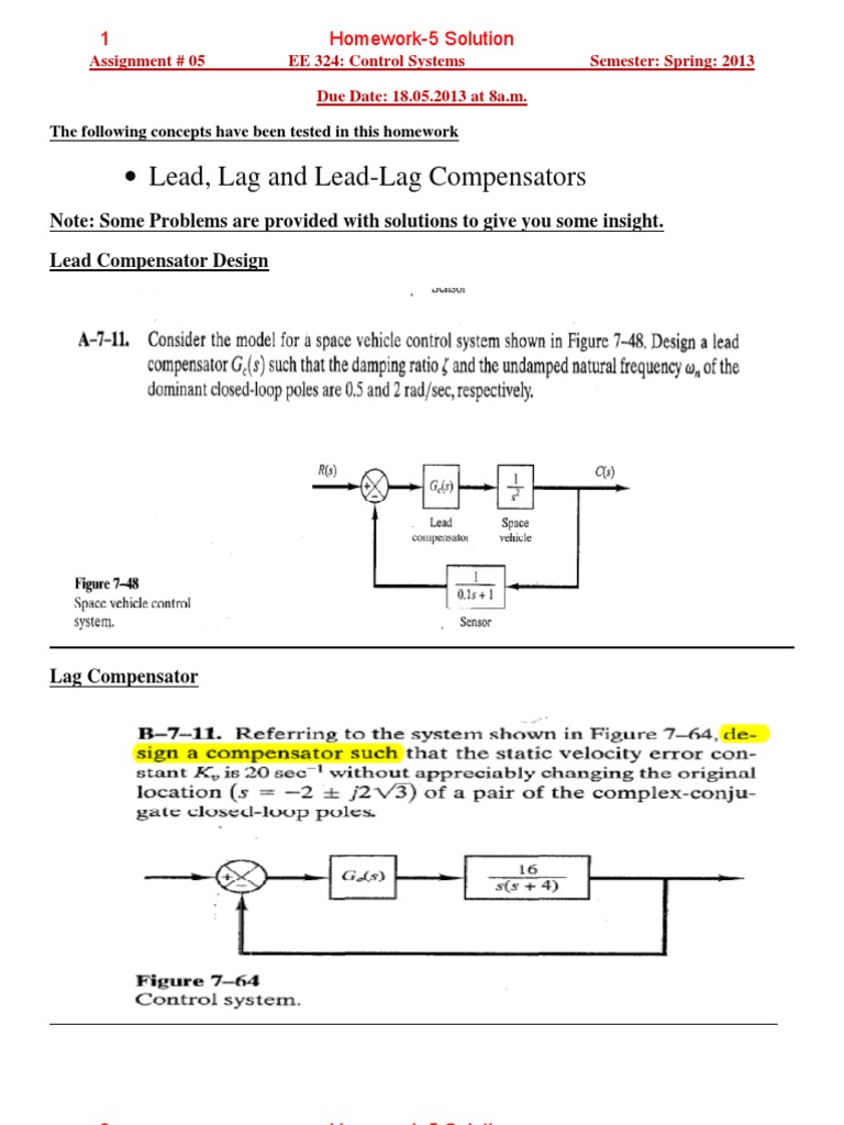 Control Systems Compensator Design Via Root Locus Pdf Control Theory Cognitive Science
