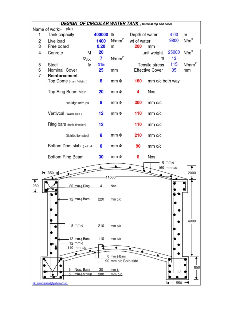 Design of Reinforcement for a 400,000 Liter Circular Water Tank with ...