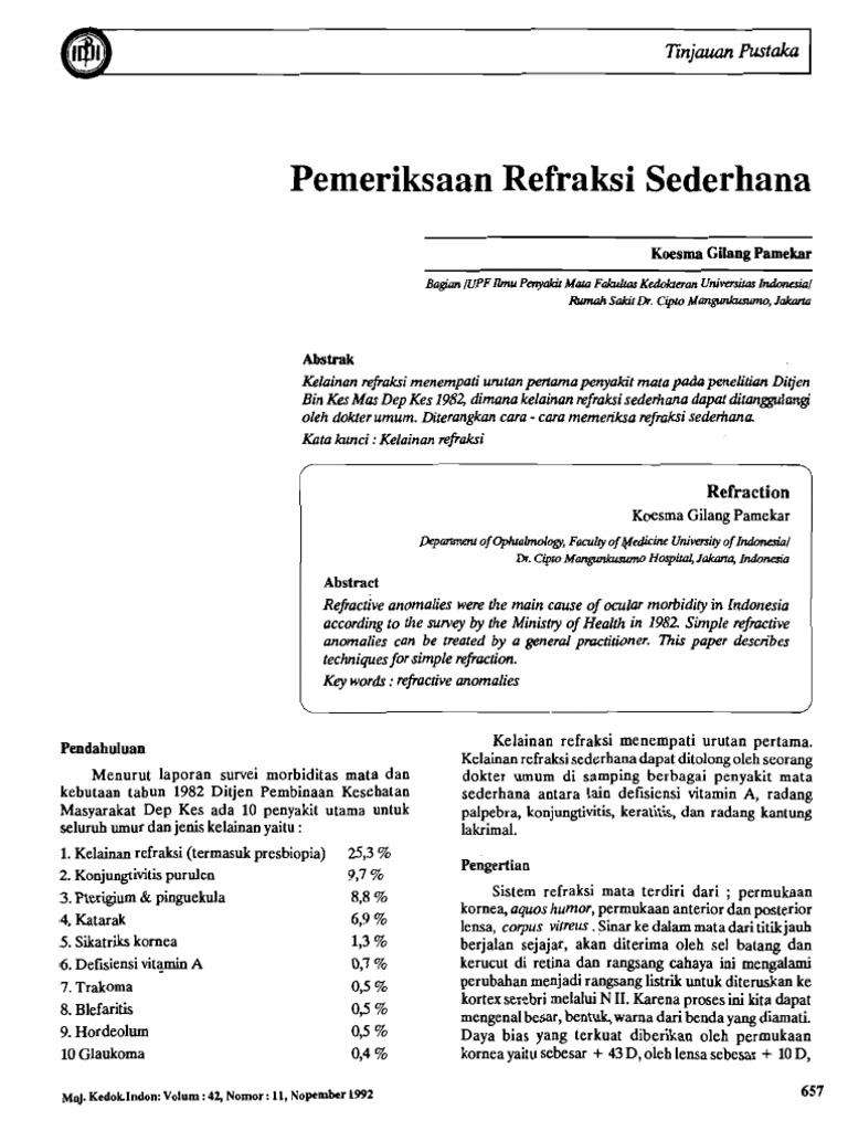 Pemeriksaan Refraksi Sederhana | PDF