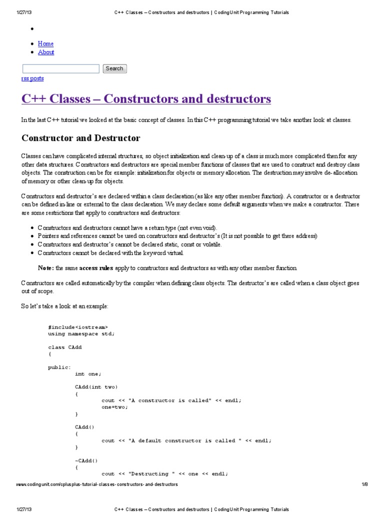 C Classes Constructors And Destructors Codingunit Programming