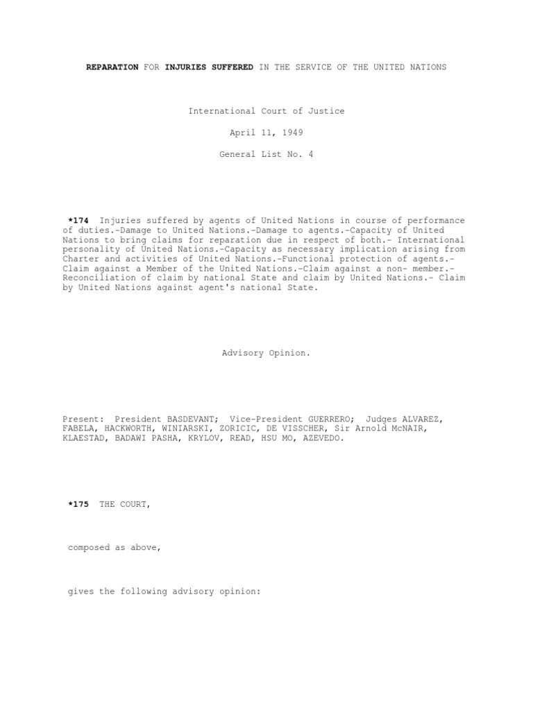 UN Agents' Injury Reparation Rights | PDF | United Nations ...