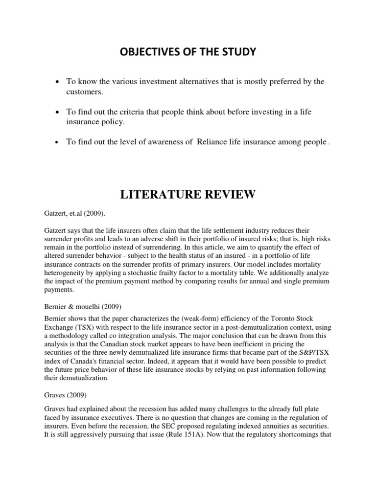 Objectives of The Study | PDF | Life Insurance | Insurance