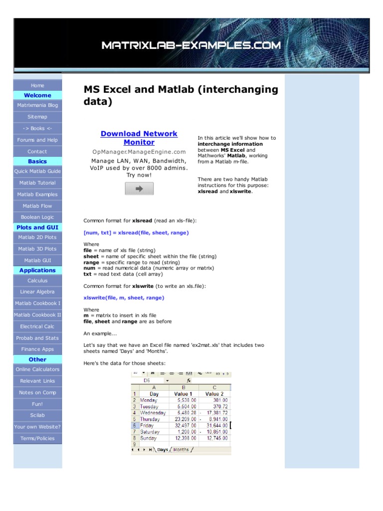 MS Excel and Matlab | PDF | Matlab | Microsoft Excel