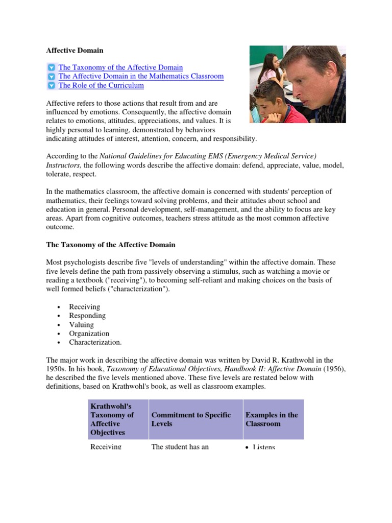 Affective Domain Example Objectives | Affect (Psychology) | Attitude ...